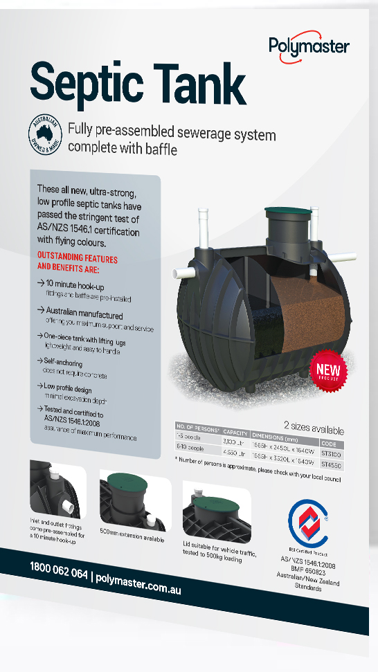 3100L Septic Tank | 10 Min Installation AS/NZS Certified | Polymaster
