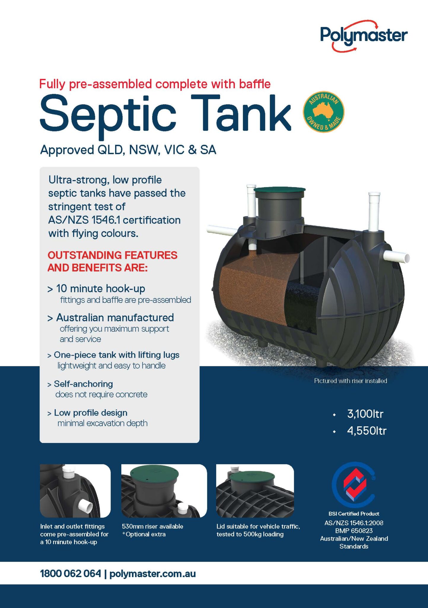 3100L Septic Tank | 10 Min Installation AS/NZS Certified