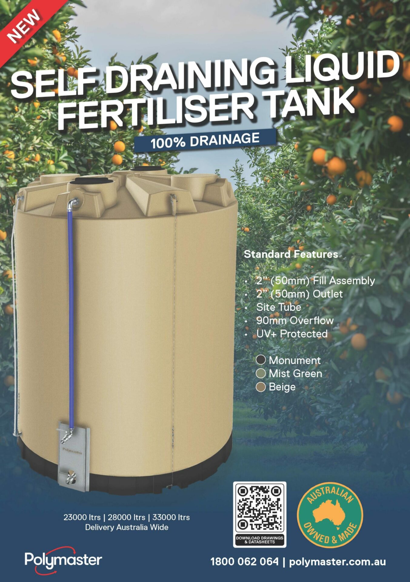 33,000ltr Self Draining Liquid Fertiliser Tank - Polymaster